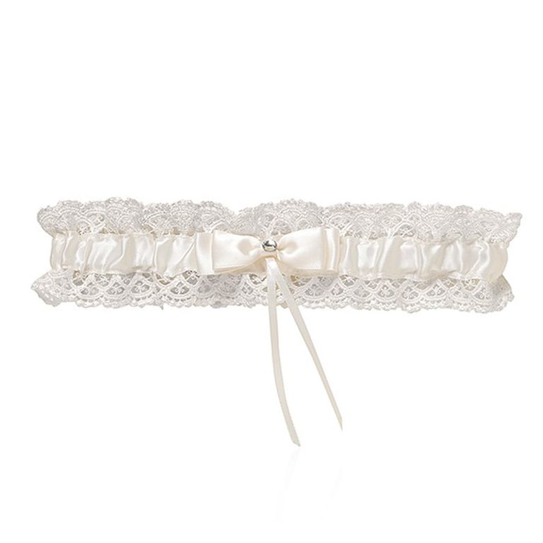 Ivory Lace Garter with Bow & Diamante - The Specialty House